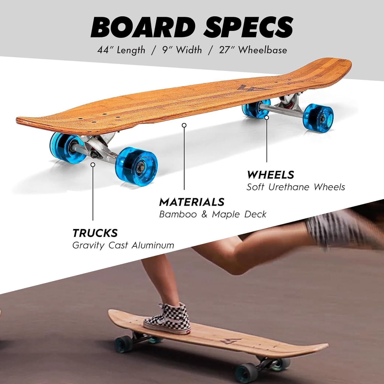 Magneto 44 inch Kicktail Cruiser Longboard Skateboard | Bamboo and Hard ...